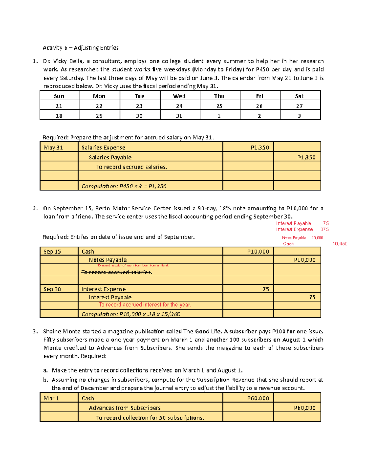Activity 6 - Adjusting Entries - Activity 6 – Adjusting Entries Dr ...