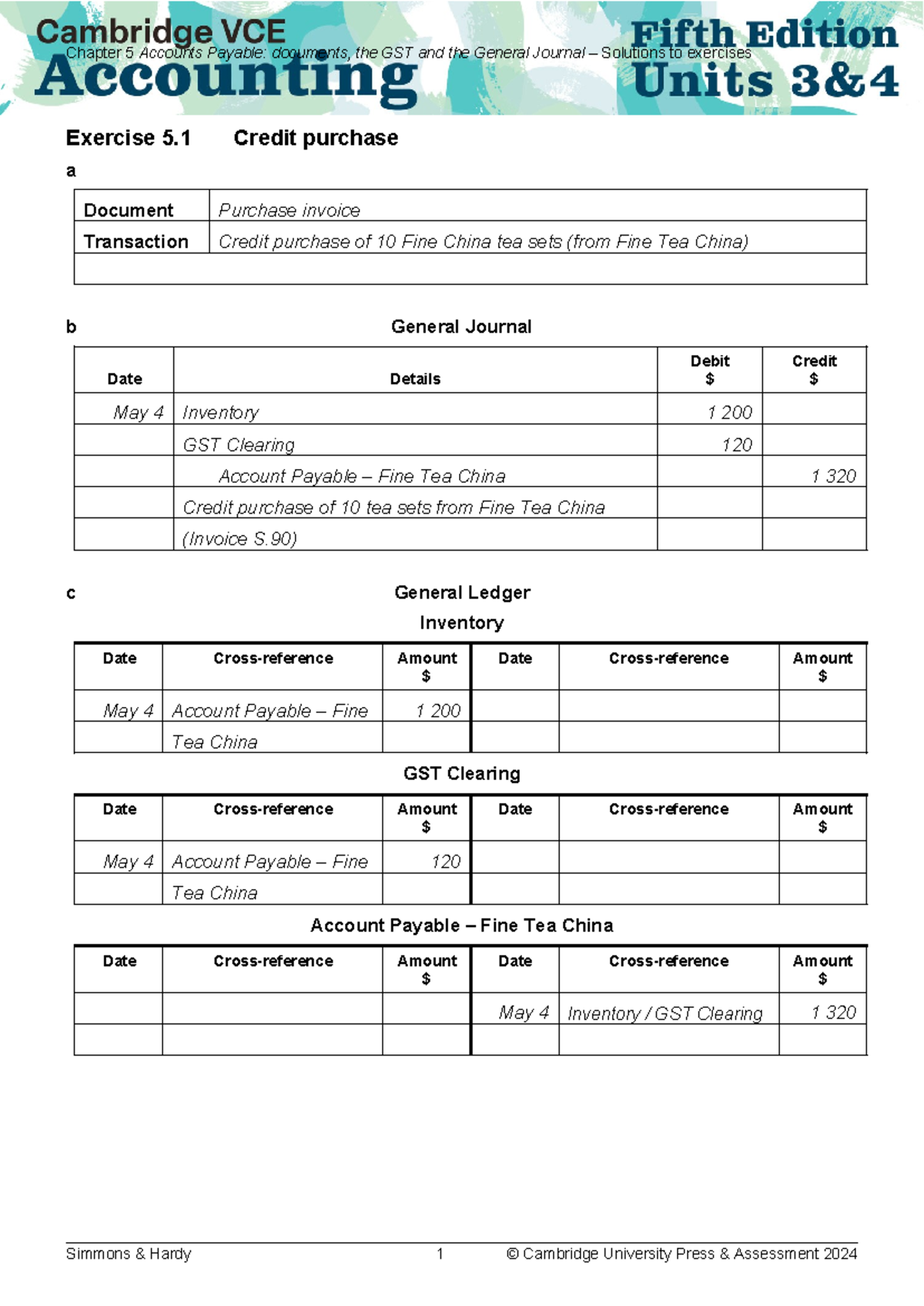 Chapter 5 Accounts Payable: GST, General Journal & Exercise Solutions ...