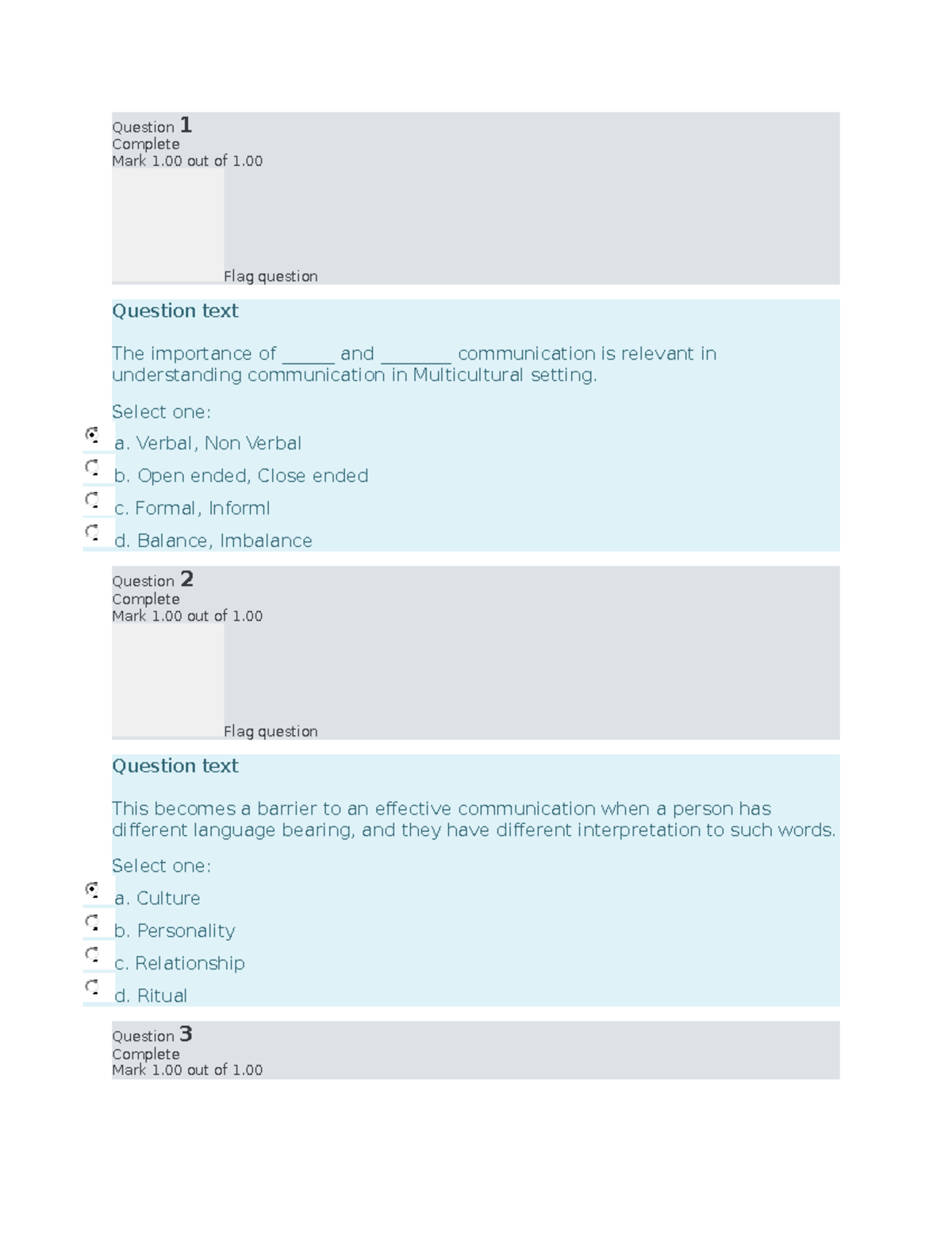 Purposive communication answer - Question 1 CompleteMark 1 out of 1 ...