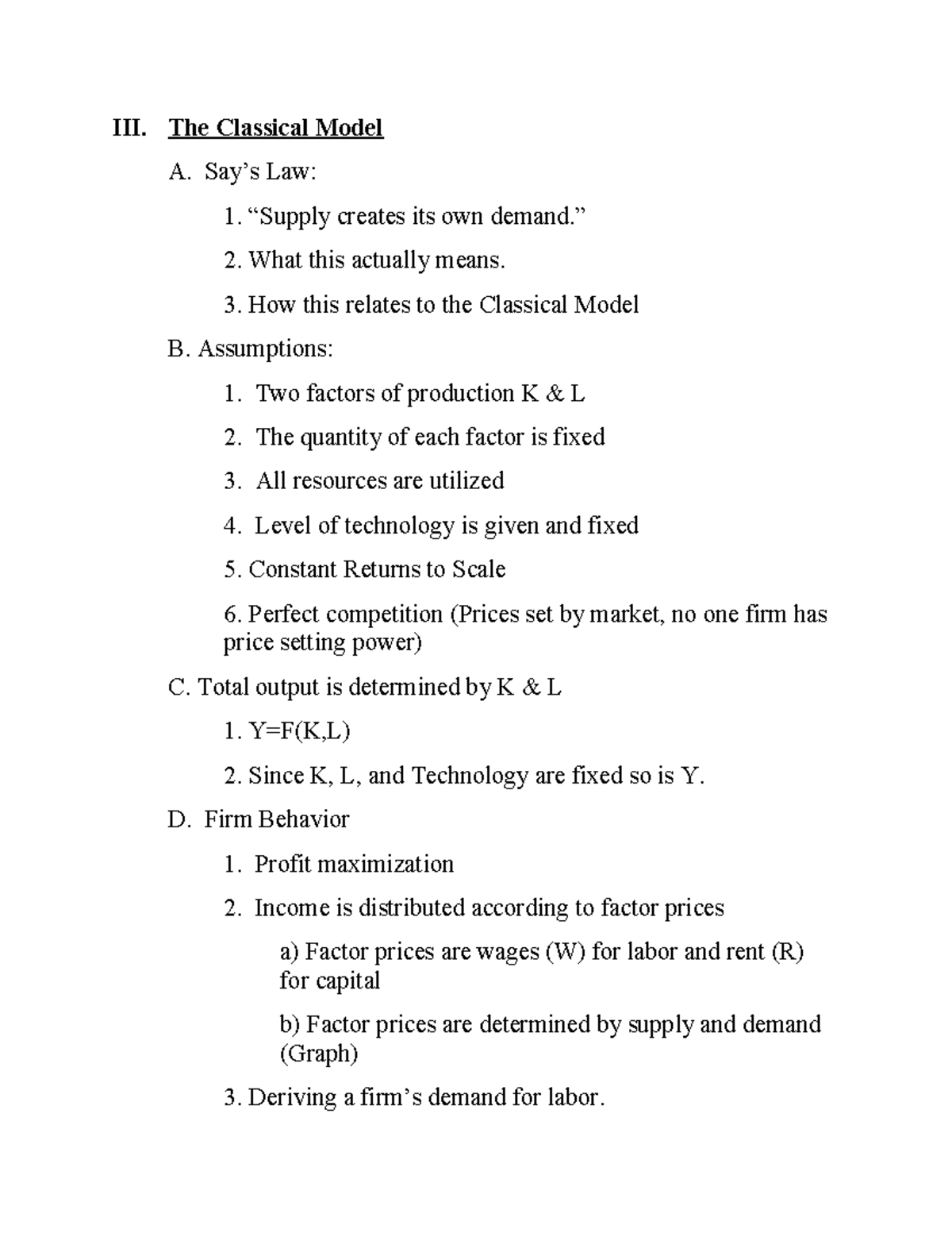 B. Classical Model - Outline of Key Concepts and Assumptions - Studocu