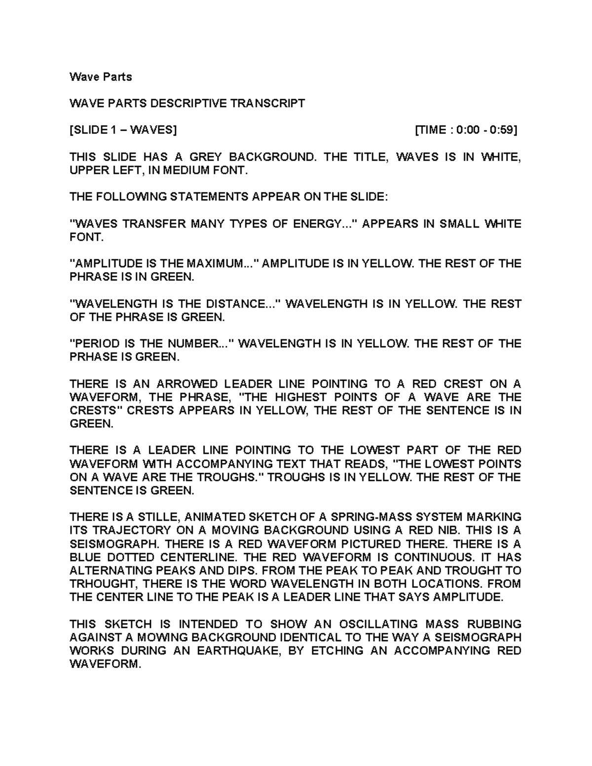 WAVE 14: Descriptive Transcript of Wave Parts and Properties - Studocu