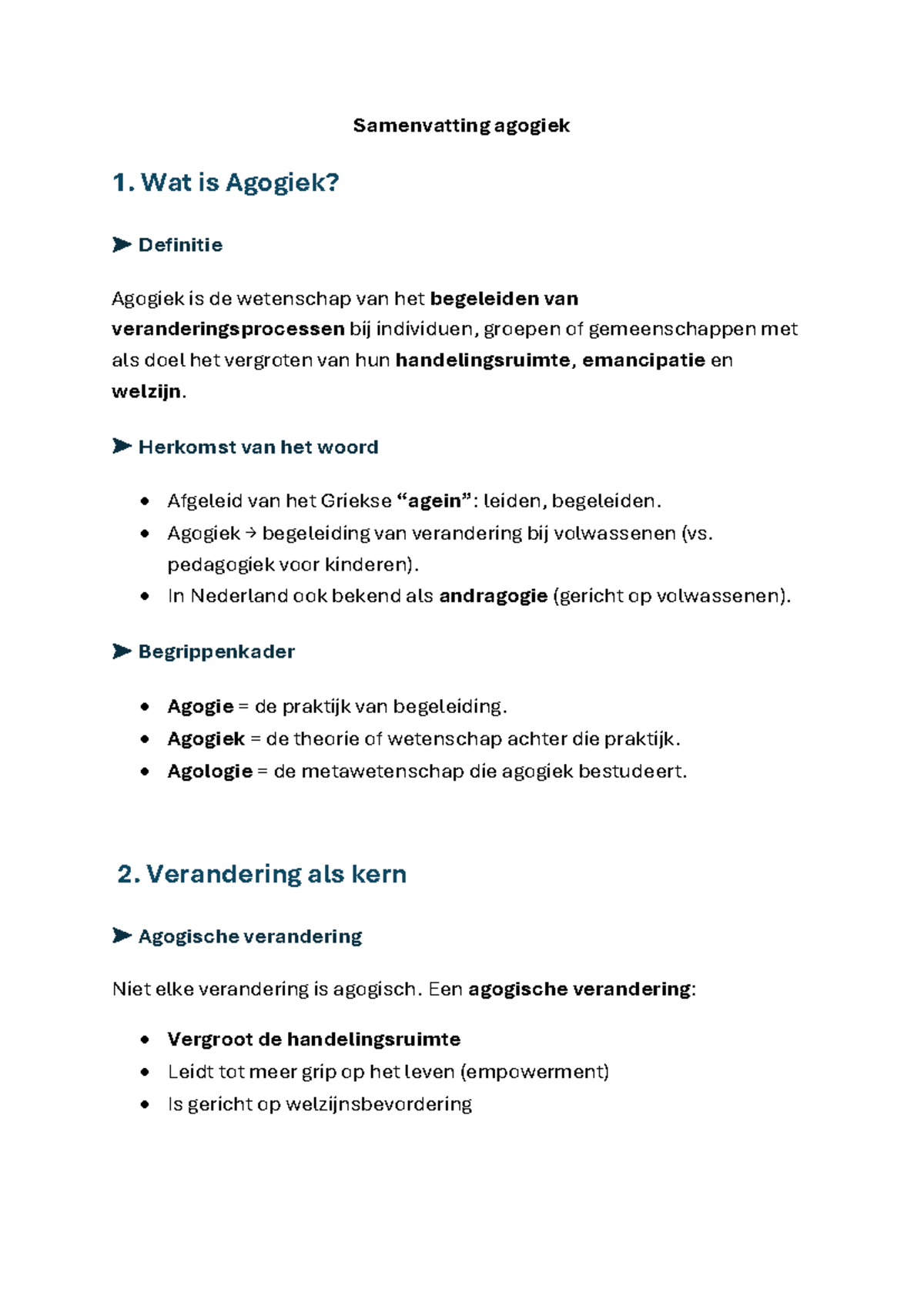 Samenvatting Agogiek: Theorie en Praktijk van Veranderingsprocessen ...