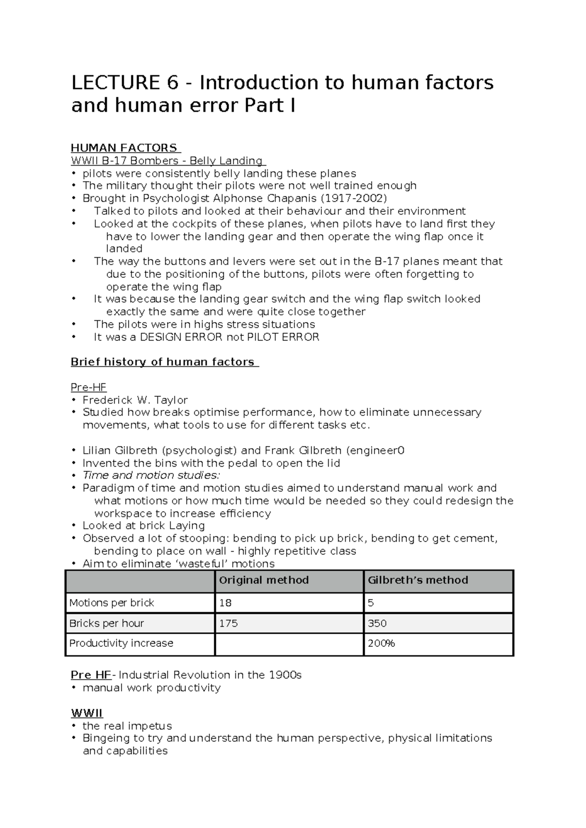 LECTURE 3309: Human Factors & Workload Analysis (Lectures 6-12) - Studocu