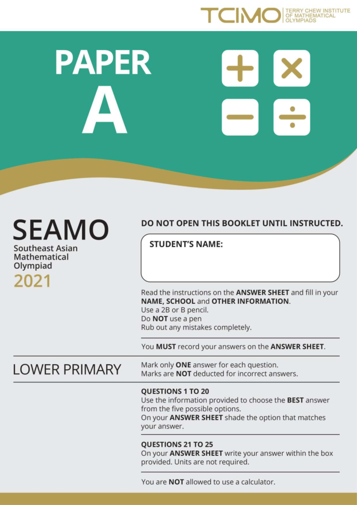 SEAMO 2021 Paper A: Questions 1-25 with Answers - Studocu