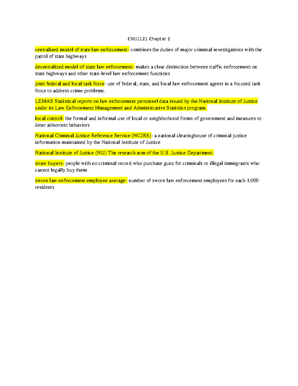 CMJ1121 Chapter 2 - Law Enforcement Models and Key Definitions - Studocu