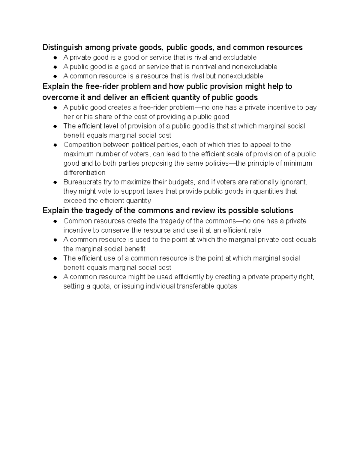 Microeconomics CH11: Summary of Goods, Free-Rider Problem & Commons ...