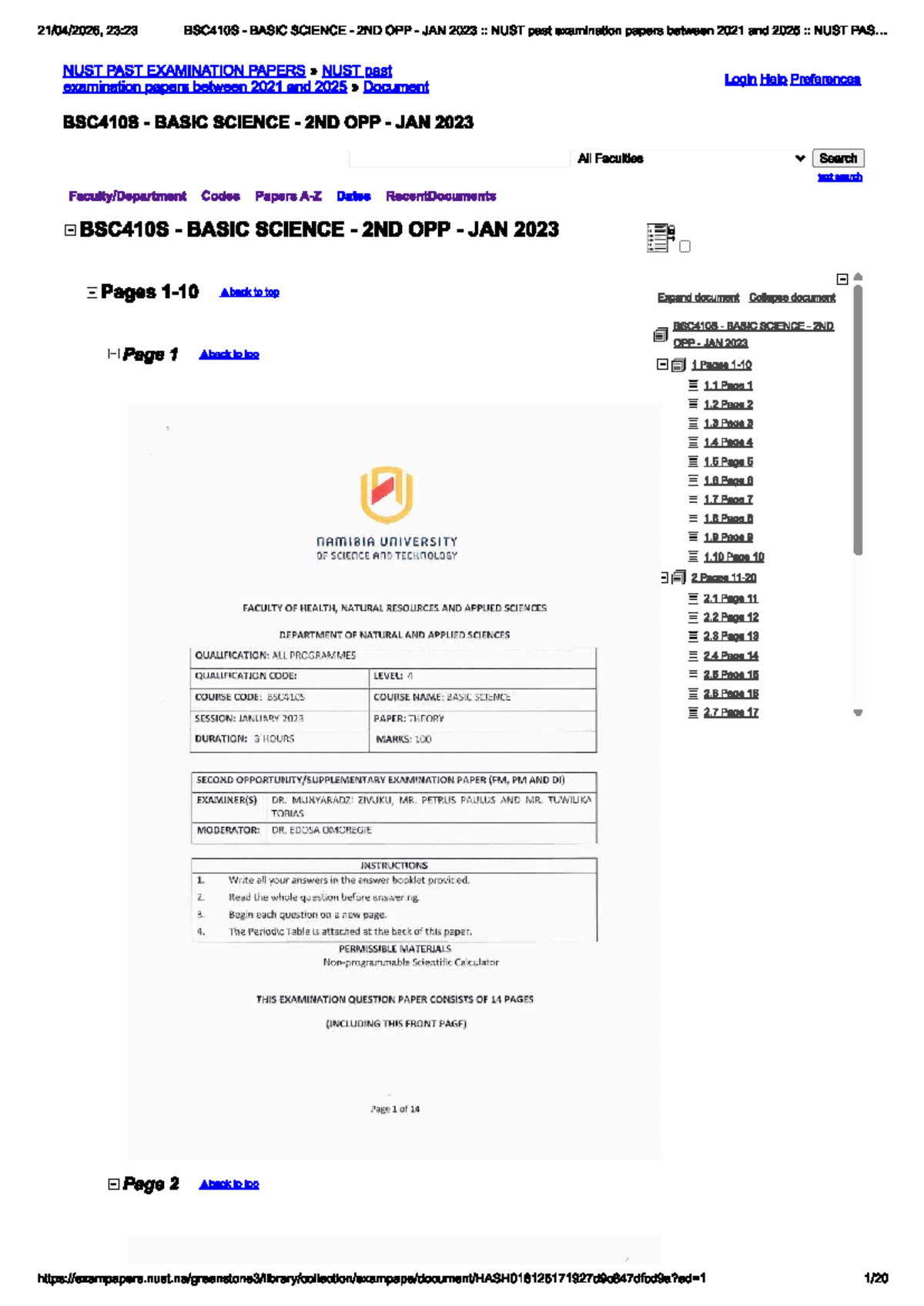 BSC410S BASIC SCIENCE 2ND OPP JAN 2023: Past Exam Papers (2021-2025 ...