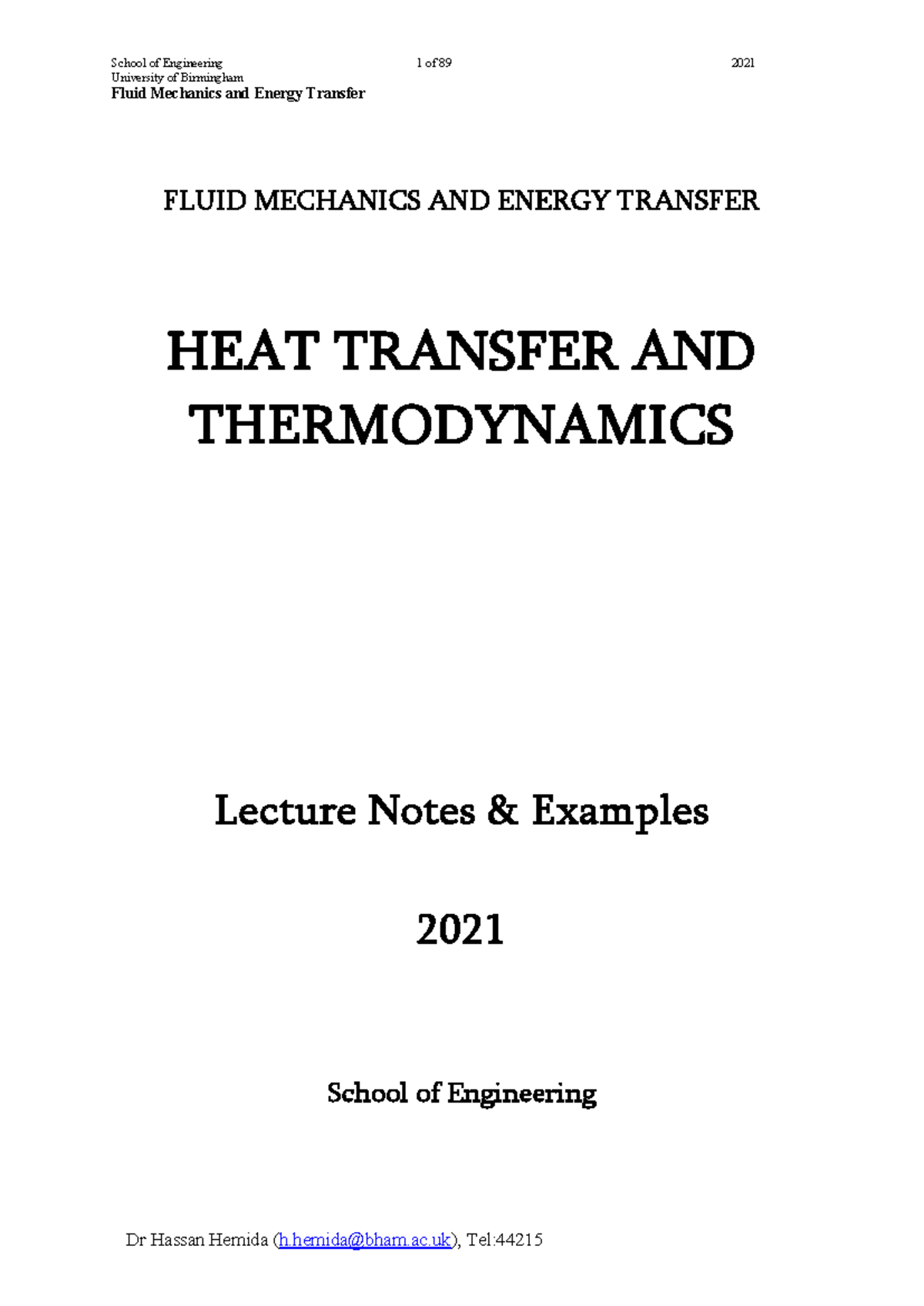 Fluid Mechanics and Energy Transfer Lecture Notes (FLUID MECHANICS 2021 ...