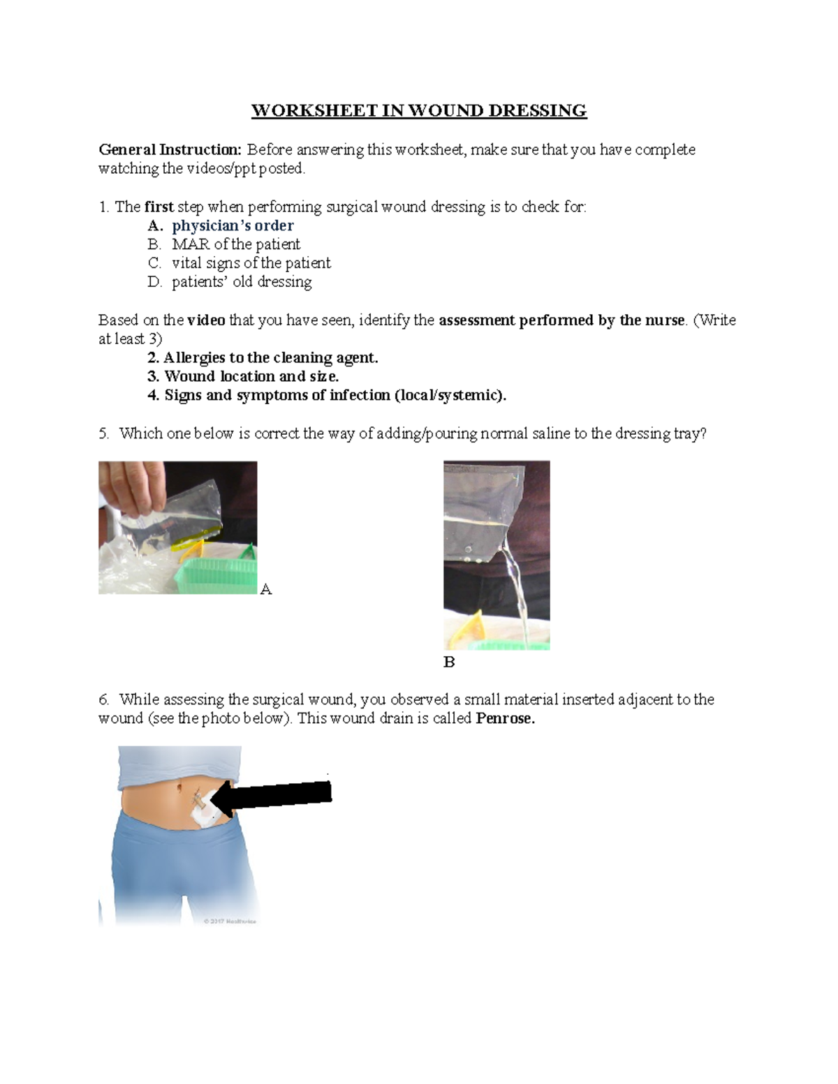 WSD 101: Worksheet on Surgical Wound Dressing Techniques and ...