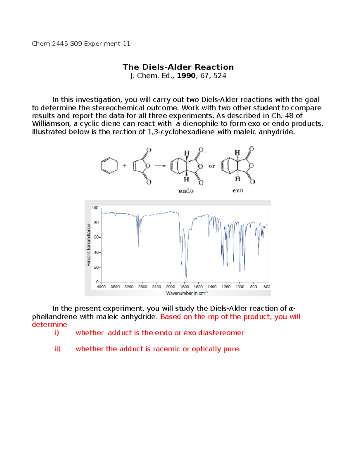 Diels Alder Reaction Handout - Chem 2445 S09 Experiment 11 The Diels ...