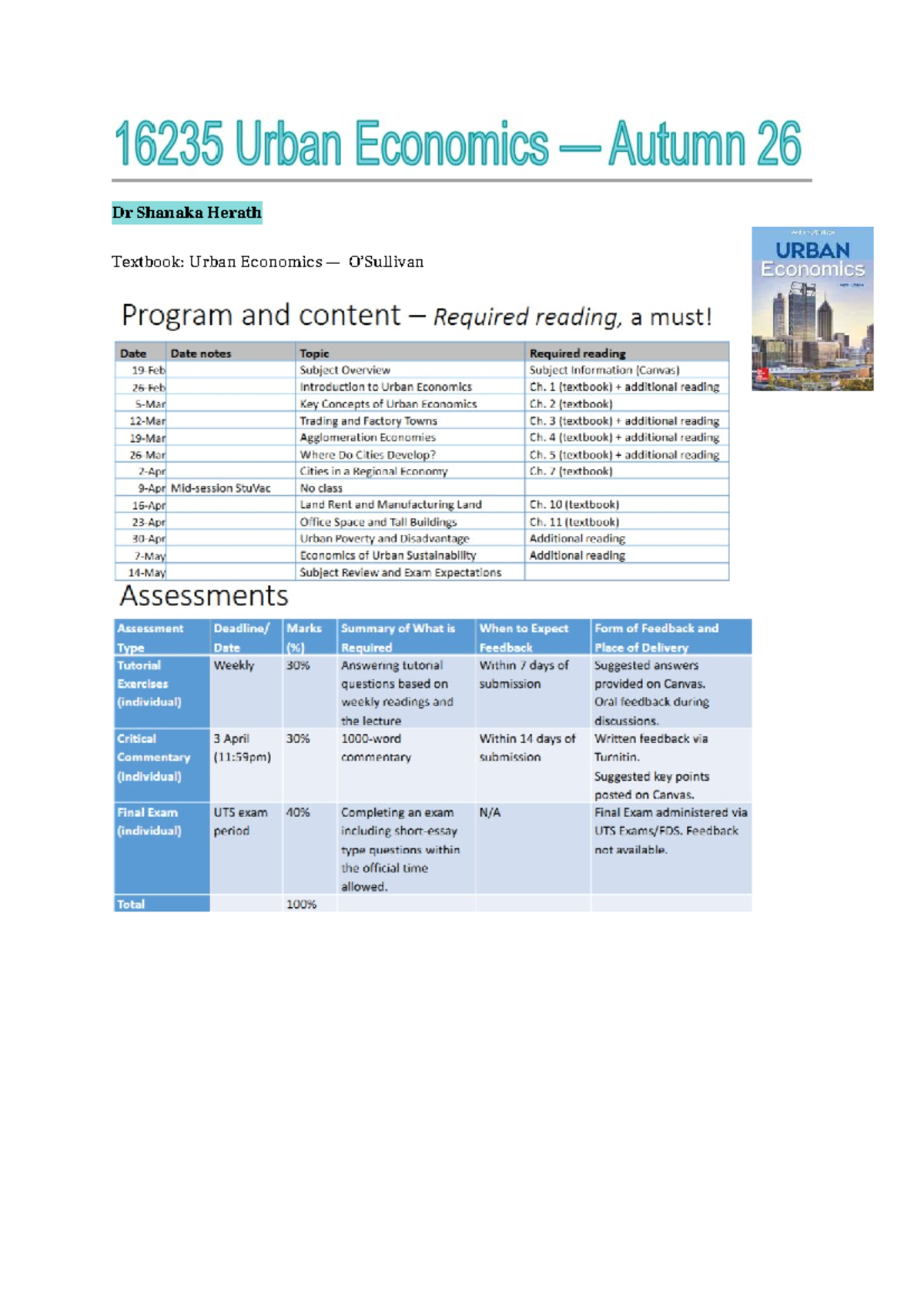16235 Urban Economics 2026: Key Concepts and Exam Insights - Studocu