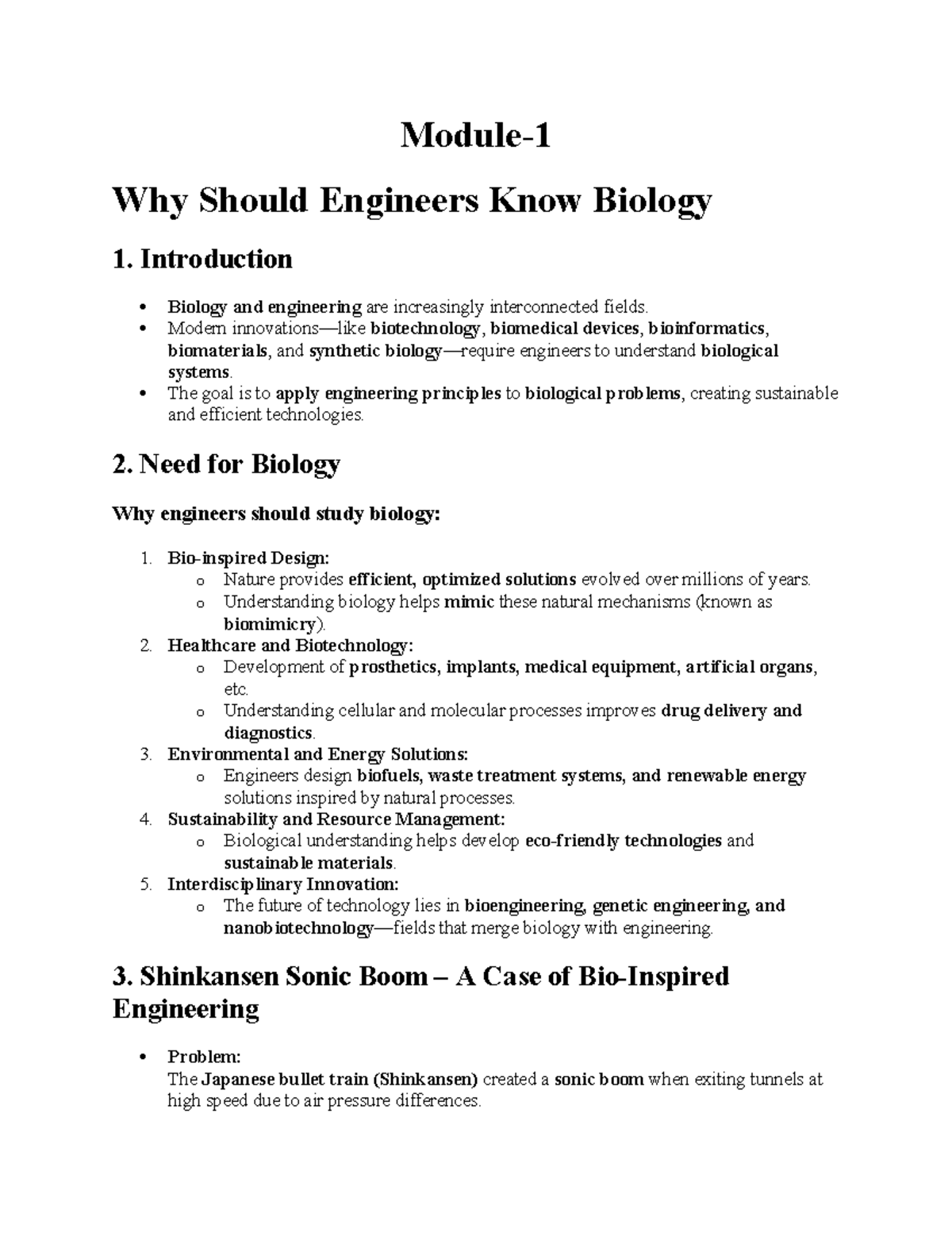 Bio Module-1: The Interconnection of Engineering and Biology - Studocu