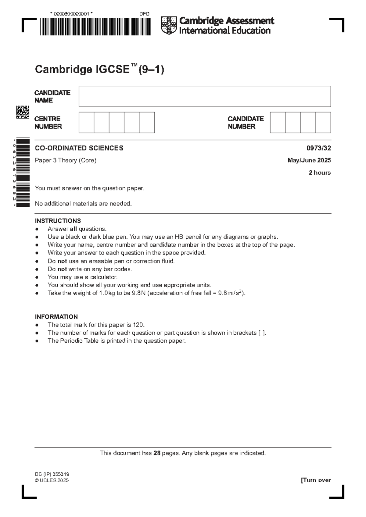 DFD 0973/32 SCIENCES Paper 3 Theory Revision Notes 2025 - Studocu