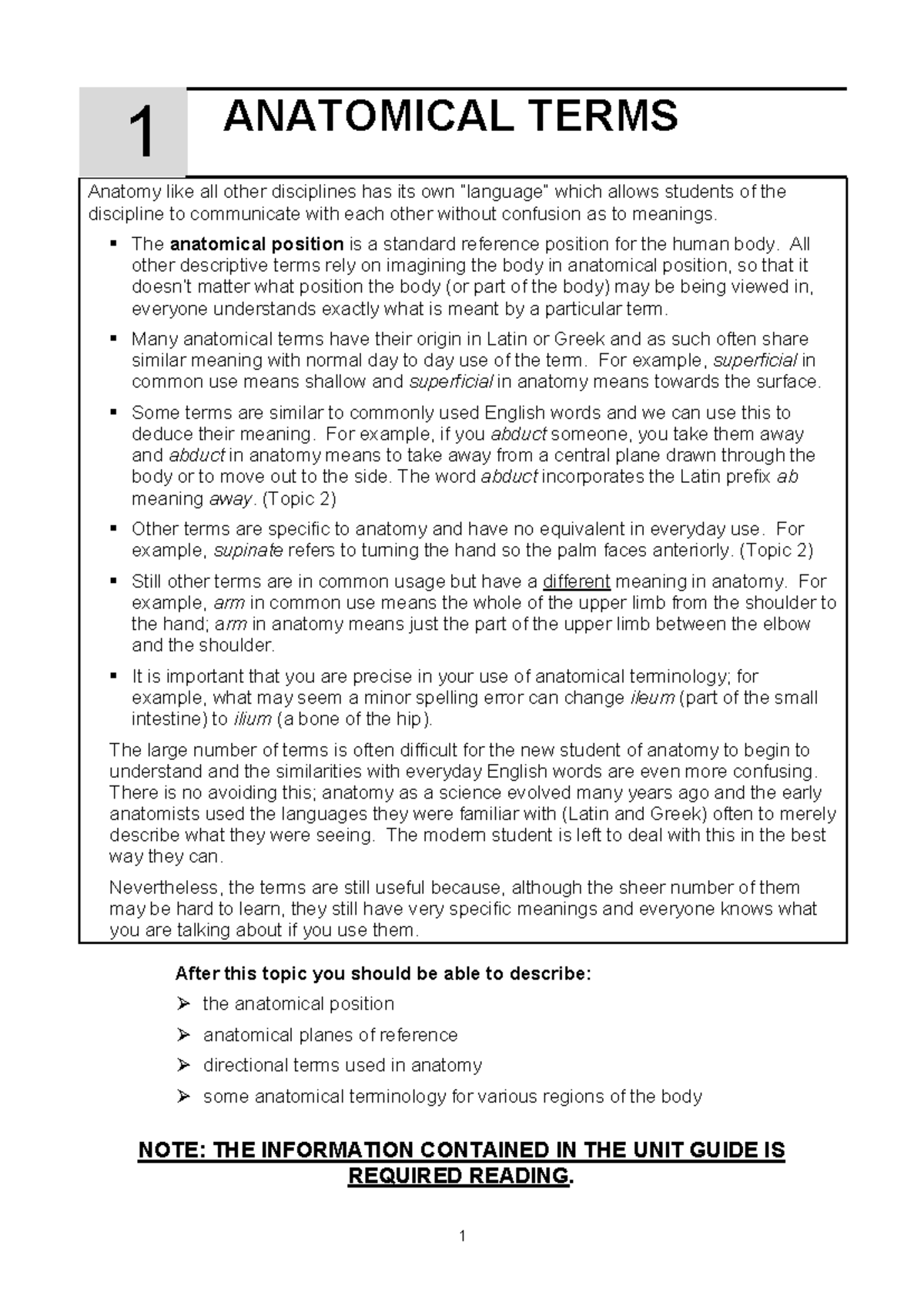 Anatomical Terms Overview for Course 01 - 2024 - Studocu