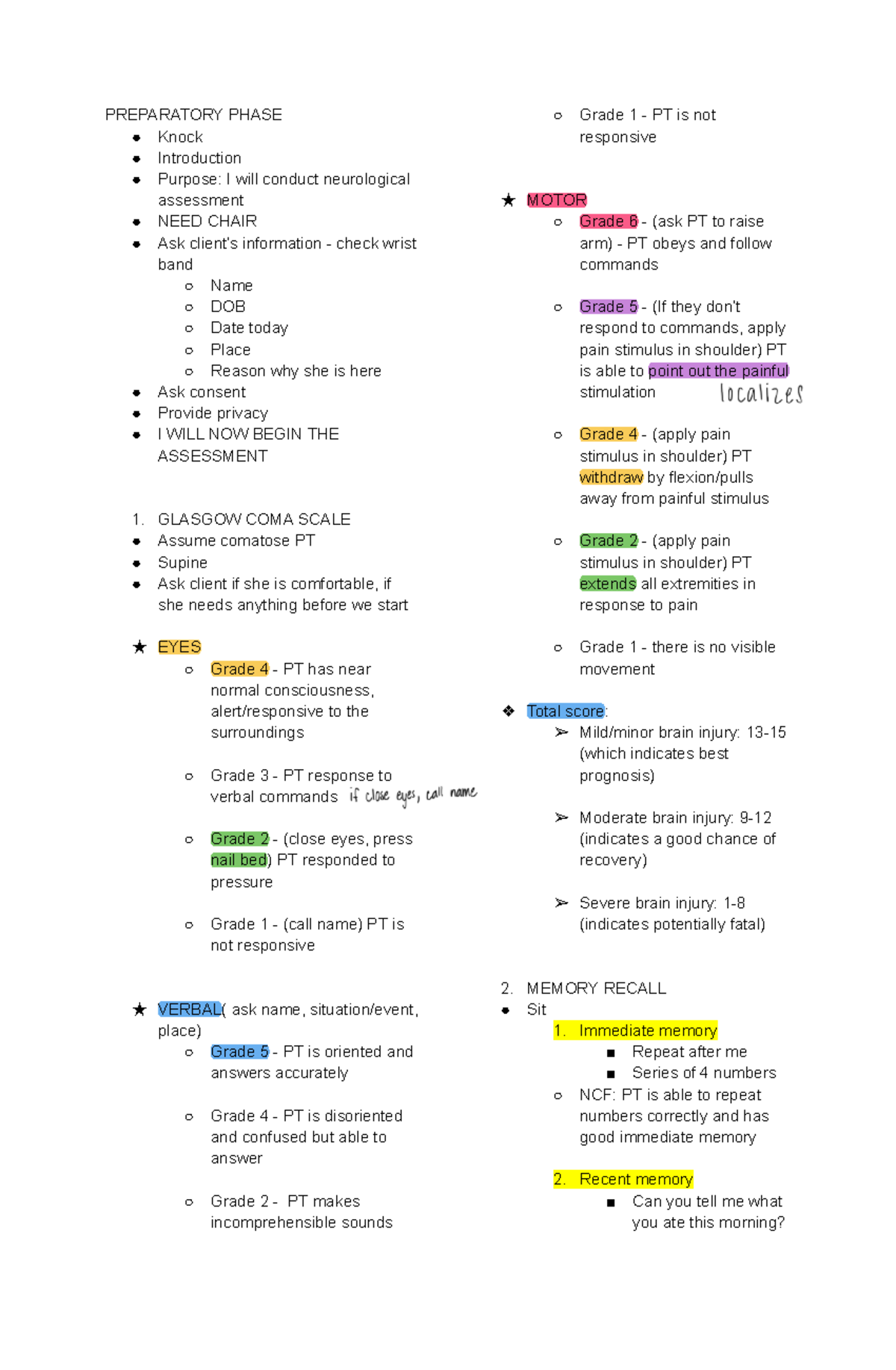 RETDEM NEUROLOGICAL ASSESSMENT SCRIPT: HEAD, FACE, NECK EVALUATION ...