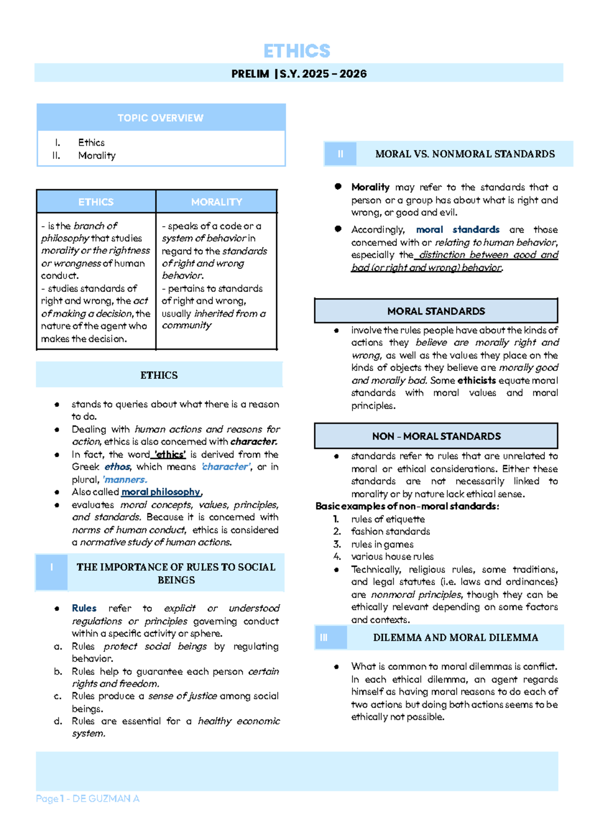 ETHICS PRELIM S.Y. 2025-2026: Overview of Moral vs. Nonmoral Standards ...