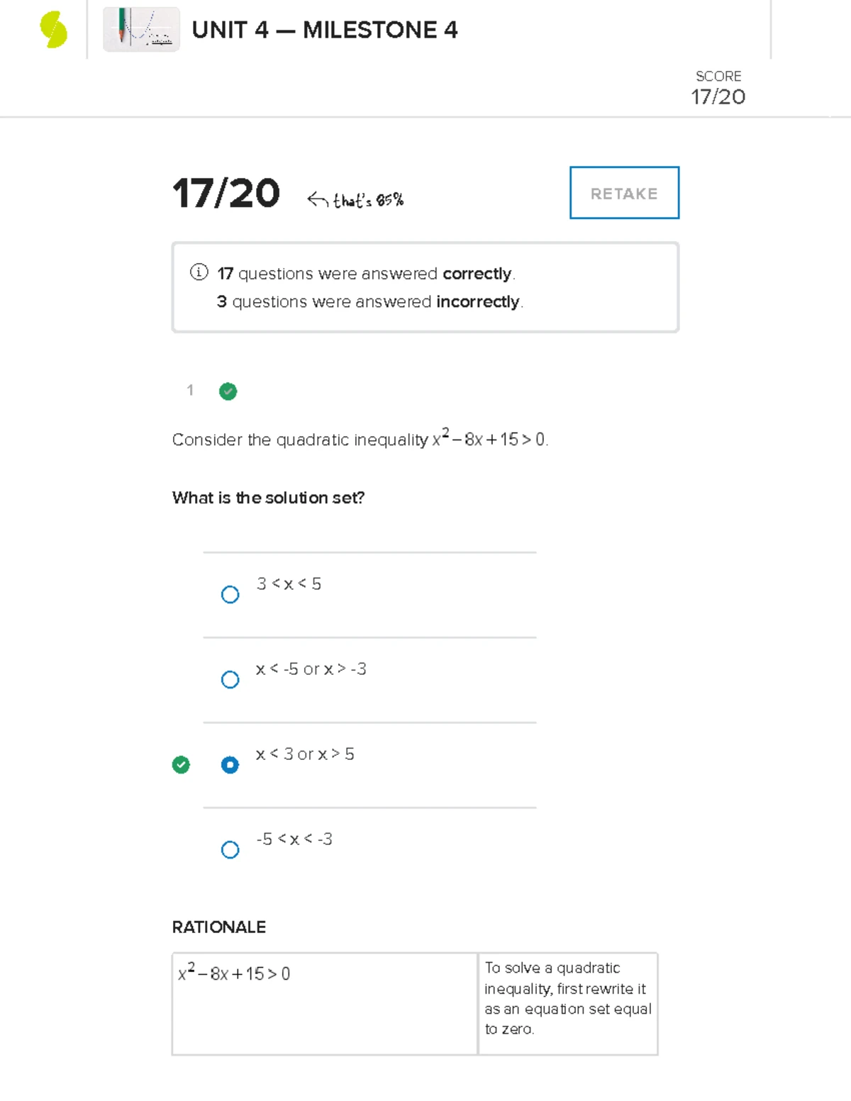 Sophia Algebra Practice Milestone 4 - Unit 4 Exam Review Guide - Studocu