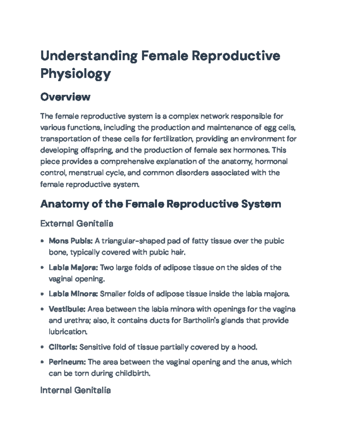 Understanding Female Reproductive Physiology - BIOL 101 Lecture Notes ...