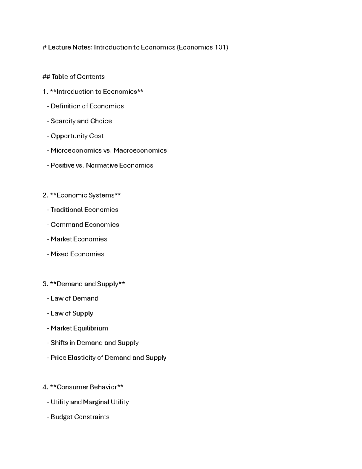 Economics 101: Lecture Notes on Fundamental Economic Concepts - Studocu