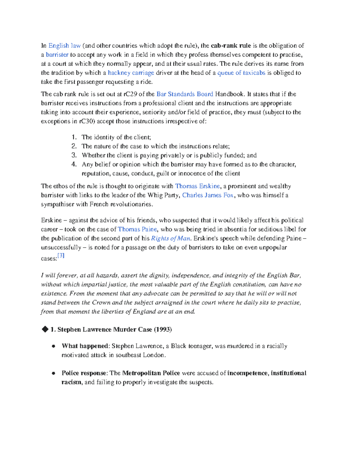 Cab Rank Rule in English Law: Obligations of Barristers - Studocu
