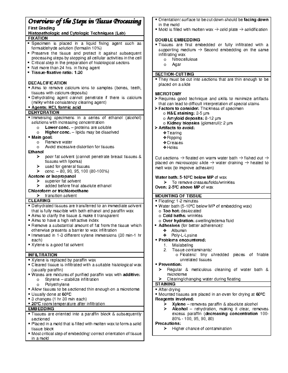 Hstcyt 1 LAB Overview of the Steps in Tissue Processing - Overview of ...