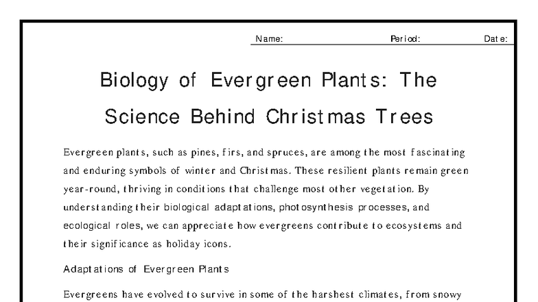 Biology 101: The Science of Evergreen Plants and Christmas Trees - Studocu