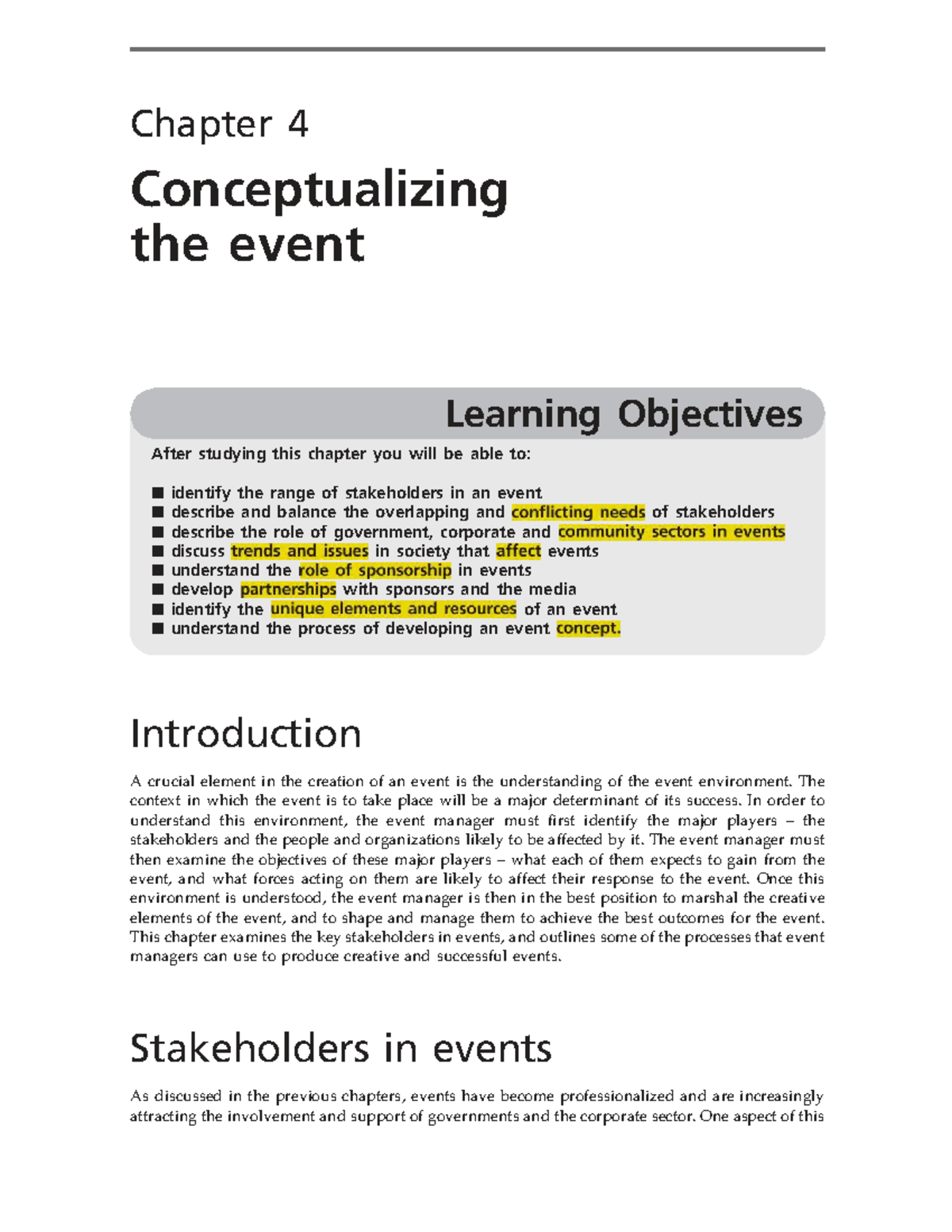 Chap 4 - Conceptualizing Events: Stakeholders & Management Strategies ...