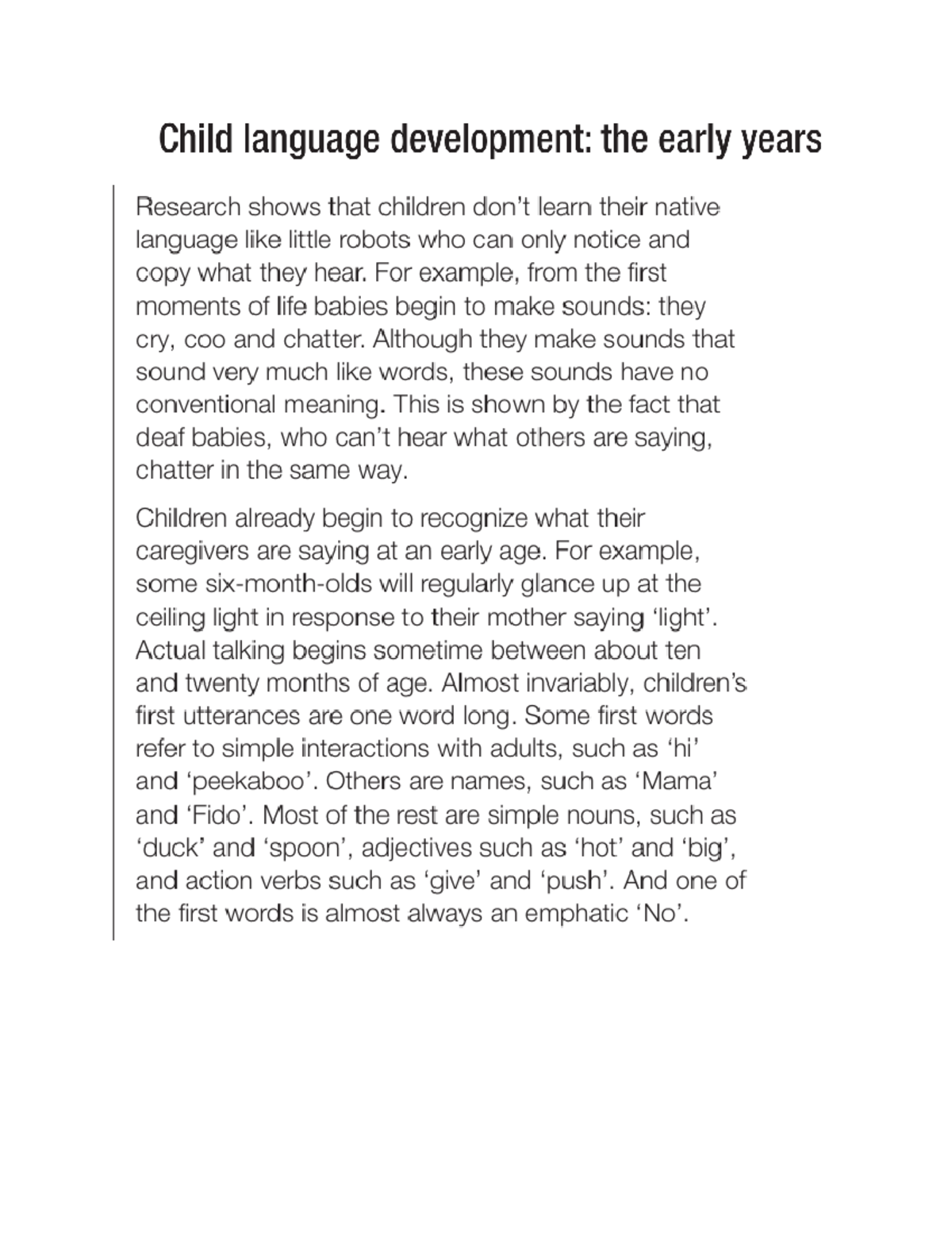 Child Language Development: Early Years Insights (TFNG) - Studocu