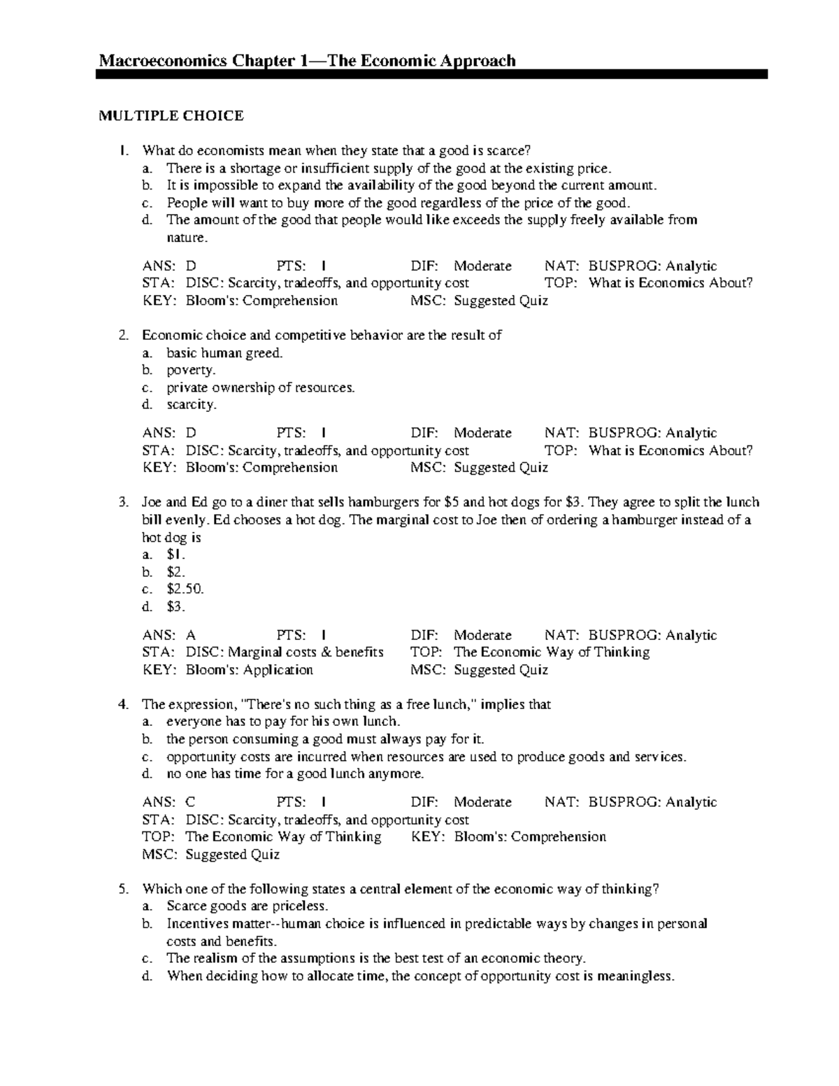 Macroeconomics (Ma) Ch 01 - Test Bank & Quiz Review - Studocu
