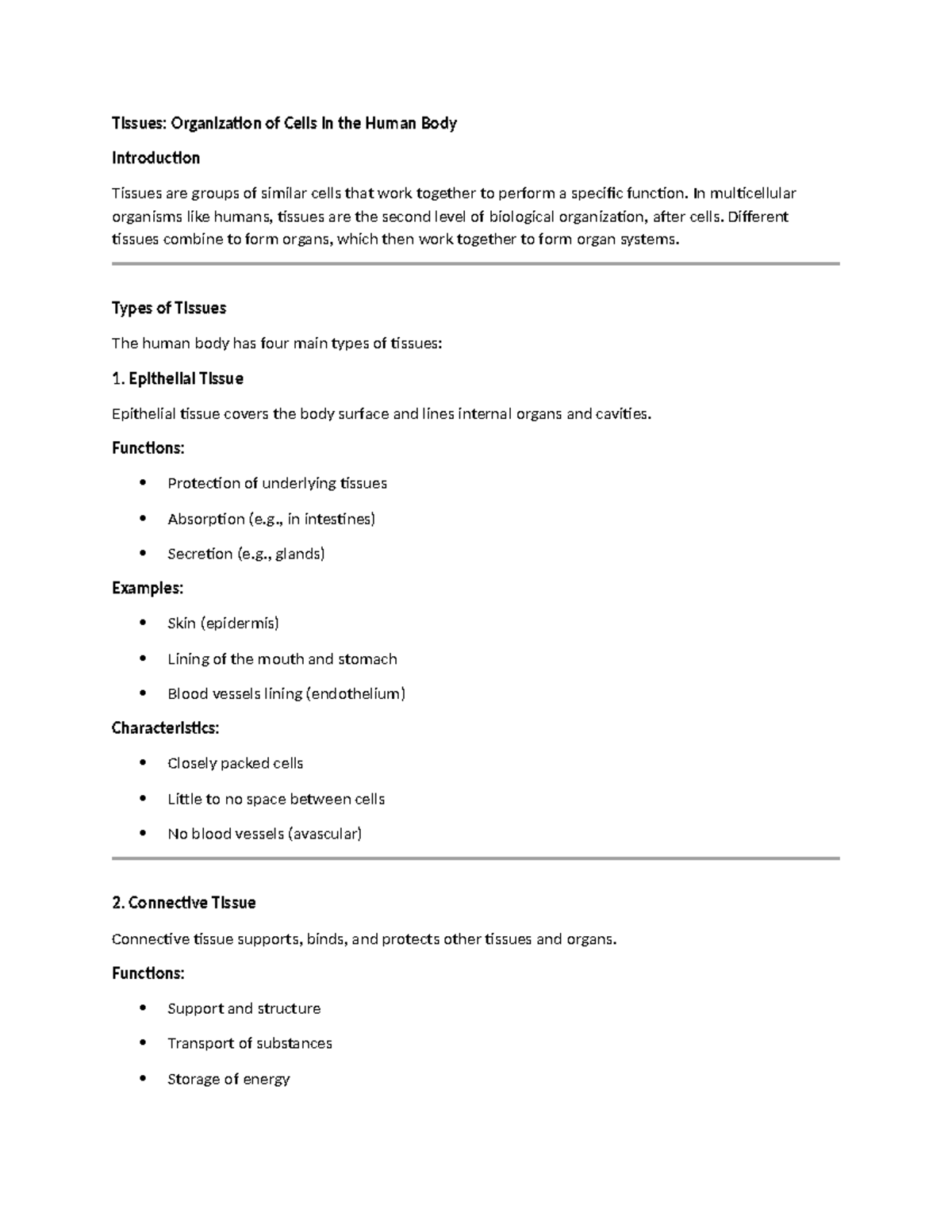 Tissues: Organization of Cells in the Human Body Overview - Studocu