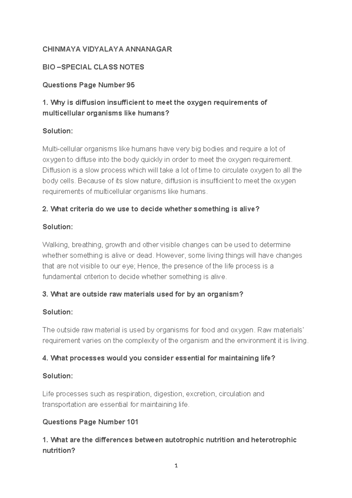 LIFE Processes - class 10 life process notes - CHINMAYA VIDYALAYA ...