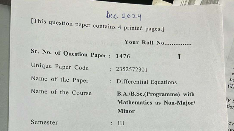 Maths 3 PYQ: Differential Equations Dec 2024 Question Paper - Studocu