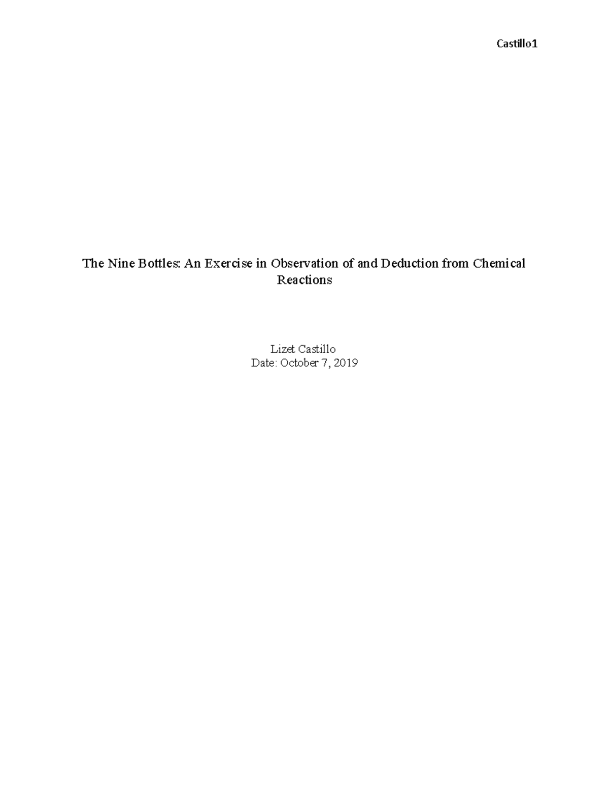 Lab Report: The Nine Bottles Chemical Reactions (CHEM 101) - Studocu