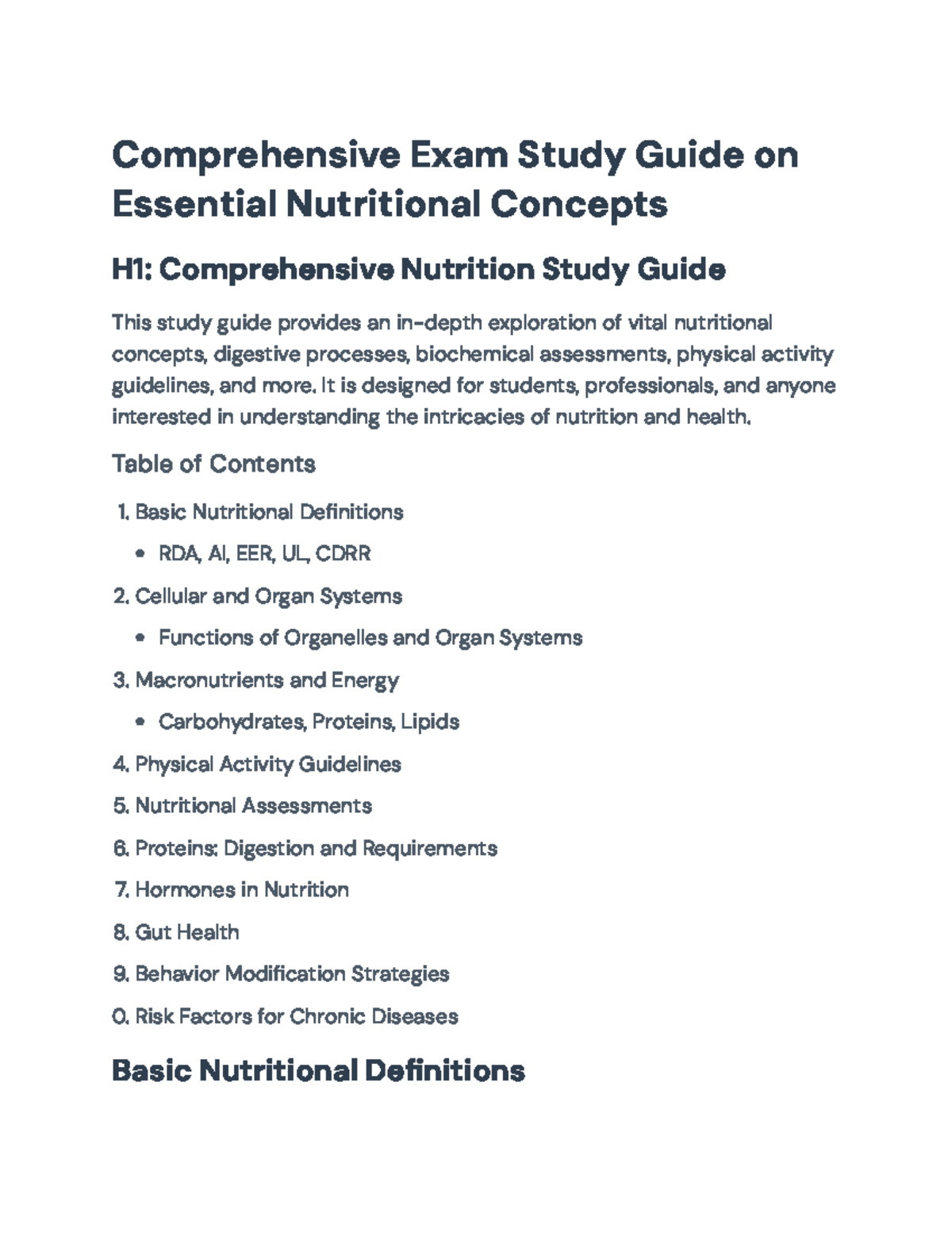 Comprehensive Exam Study Guide on Essential Nutritional Concepts ...