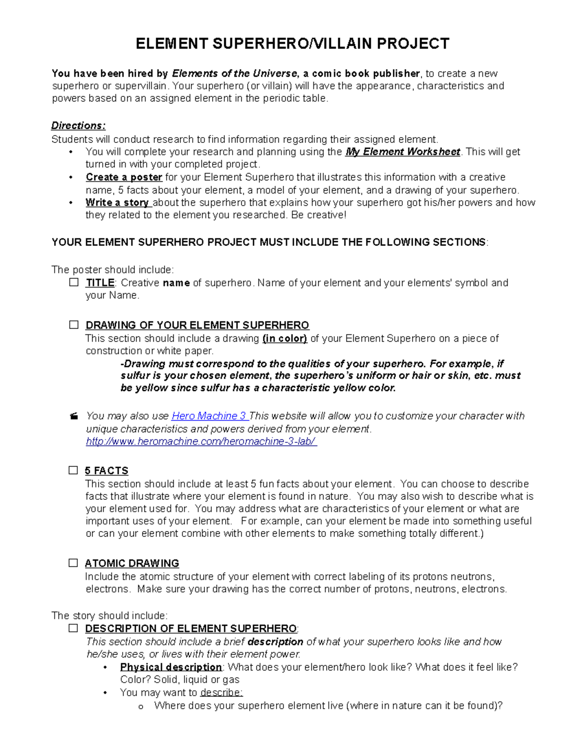 Element Superhero/Villain Project - Ra: Ms. Light's Adventure - Studocu