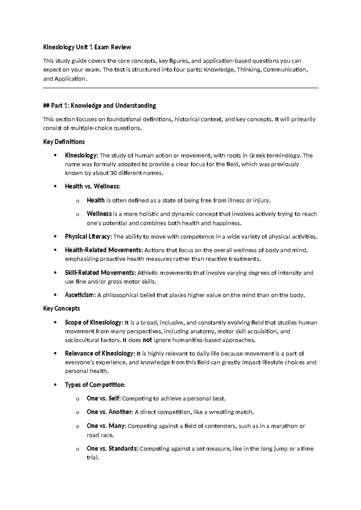 Kinesiology KIN101 Unit 1 Exam Review Guide - Studocu
