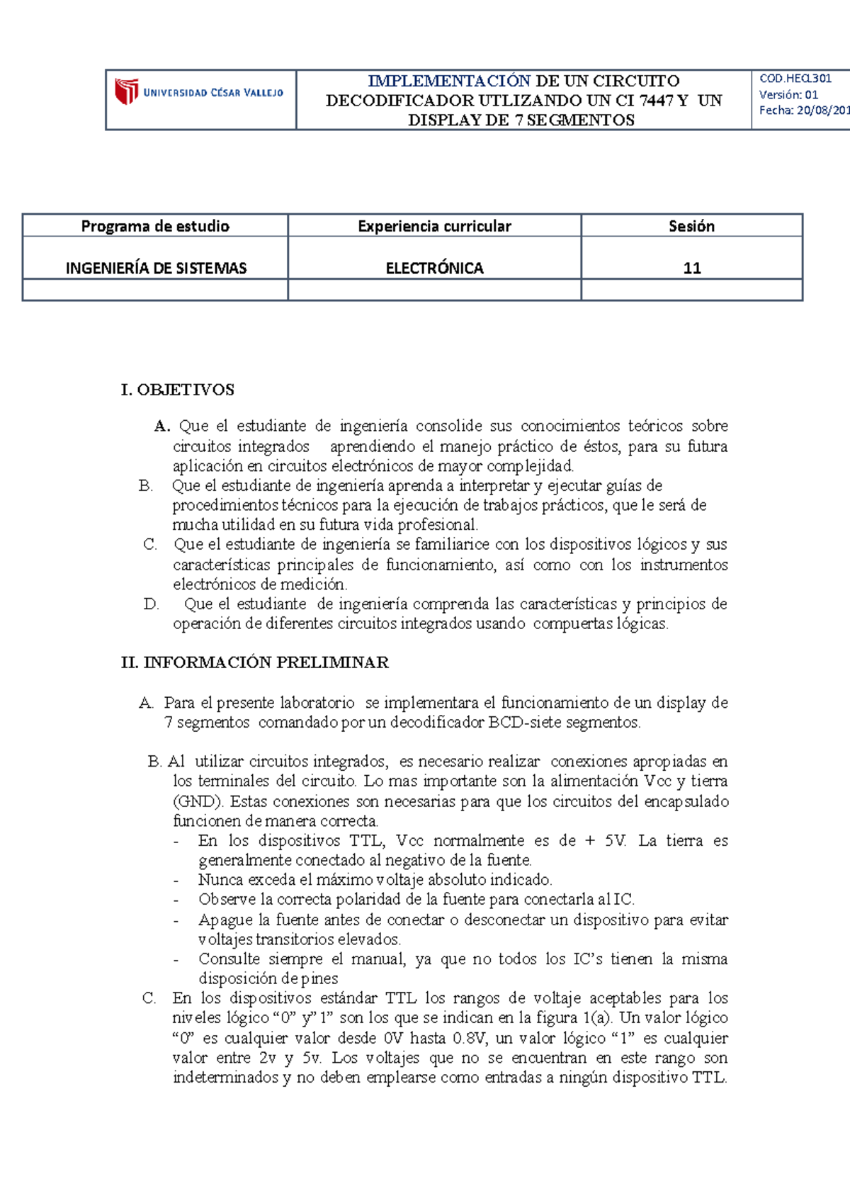 GUÍA DE Práctica DE Laboratorio N°11: Circuito Decodificador con CI ...