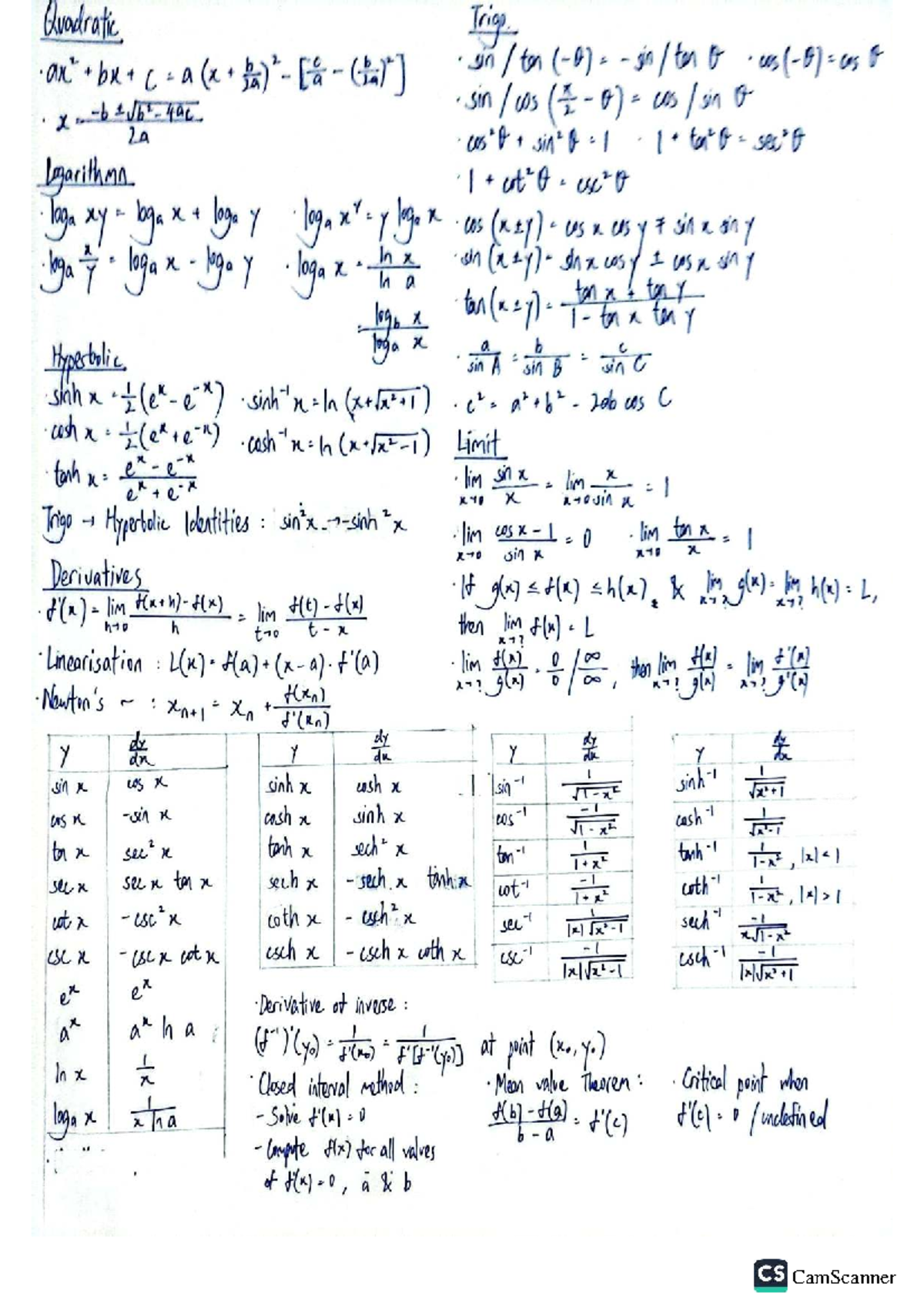 Midterm 2 Cheatsheet for Linearization and Limits - Studocu