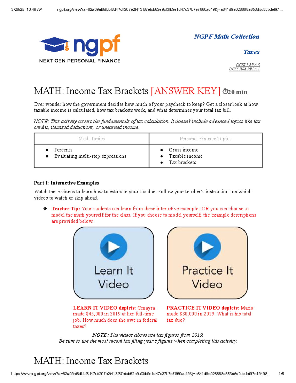 Math: Income tax brackets and calculations for CCSS 7.RP.A.3 and HSA ...