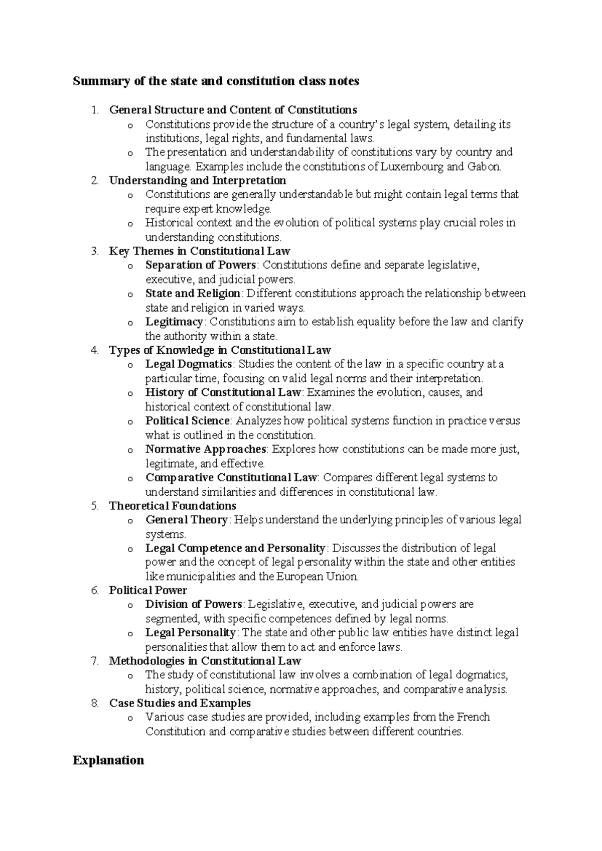 Summary of the state and constitution class notes - o The presentation ...