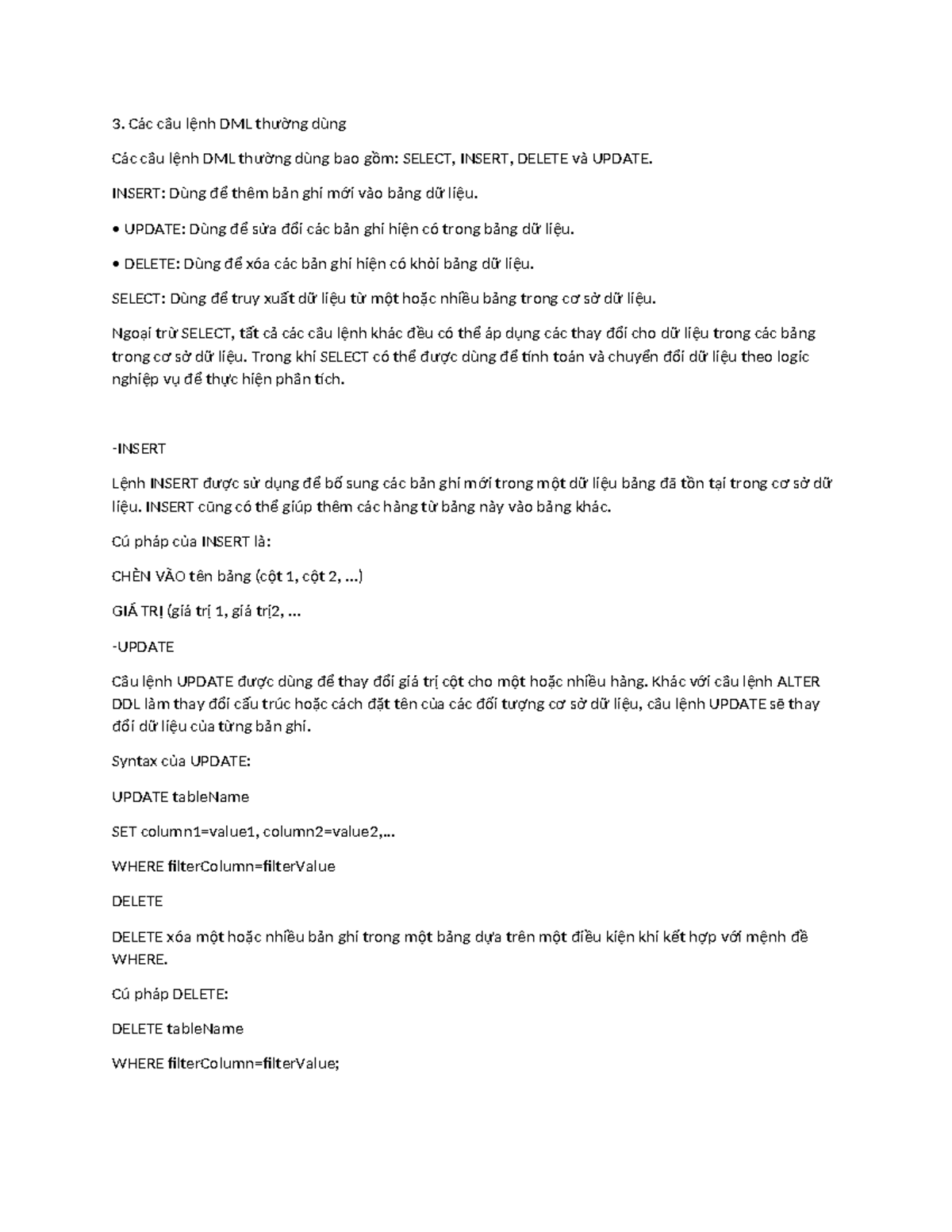 DML Commands Overview: SELECT, INSERT, UPDATE, DELETE in Databases - Studocu