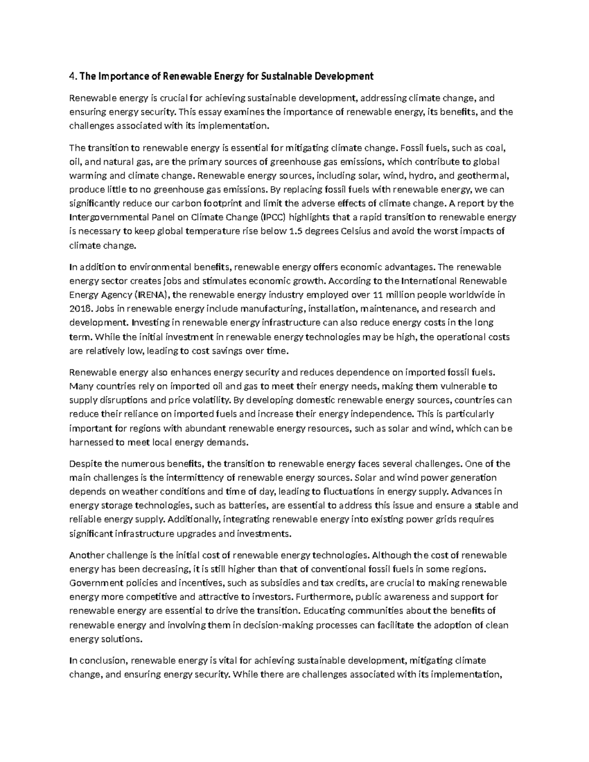 Renewable energy - This essay examines the importance of renewable ...