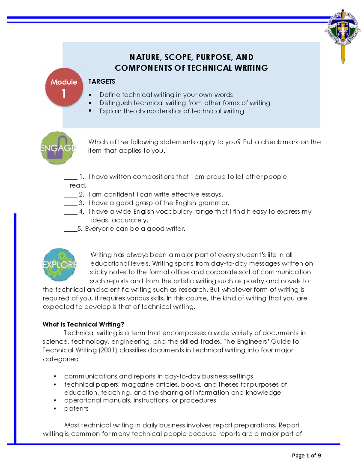 TECH Write 1: Understanding Technical Writing - Scope & Purpose - Studocu