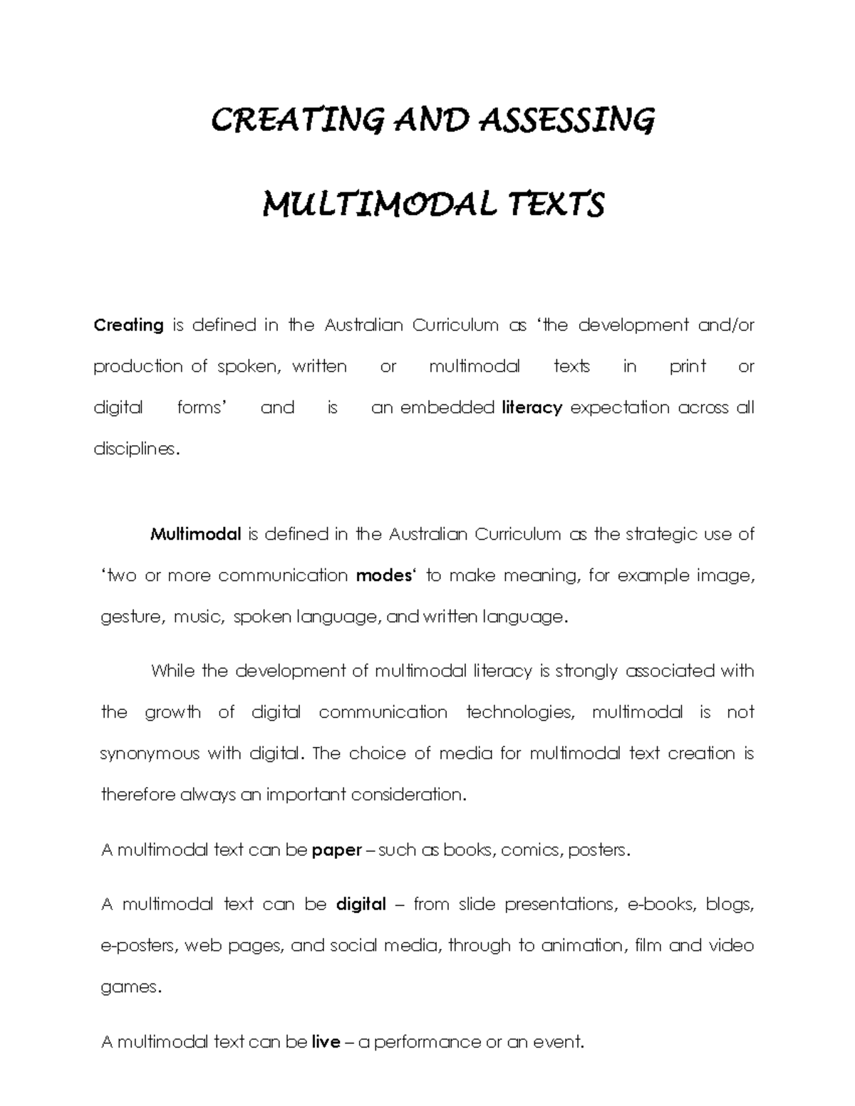Creating and Assessing Multimodal Texts: A Comprehensive Guide - Studocu