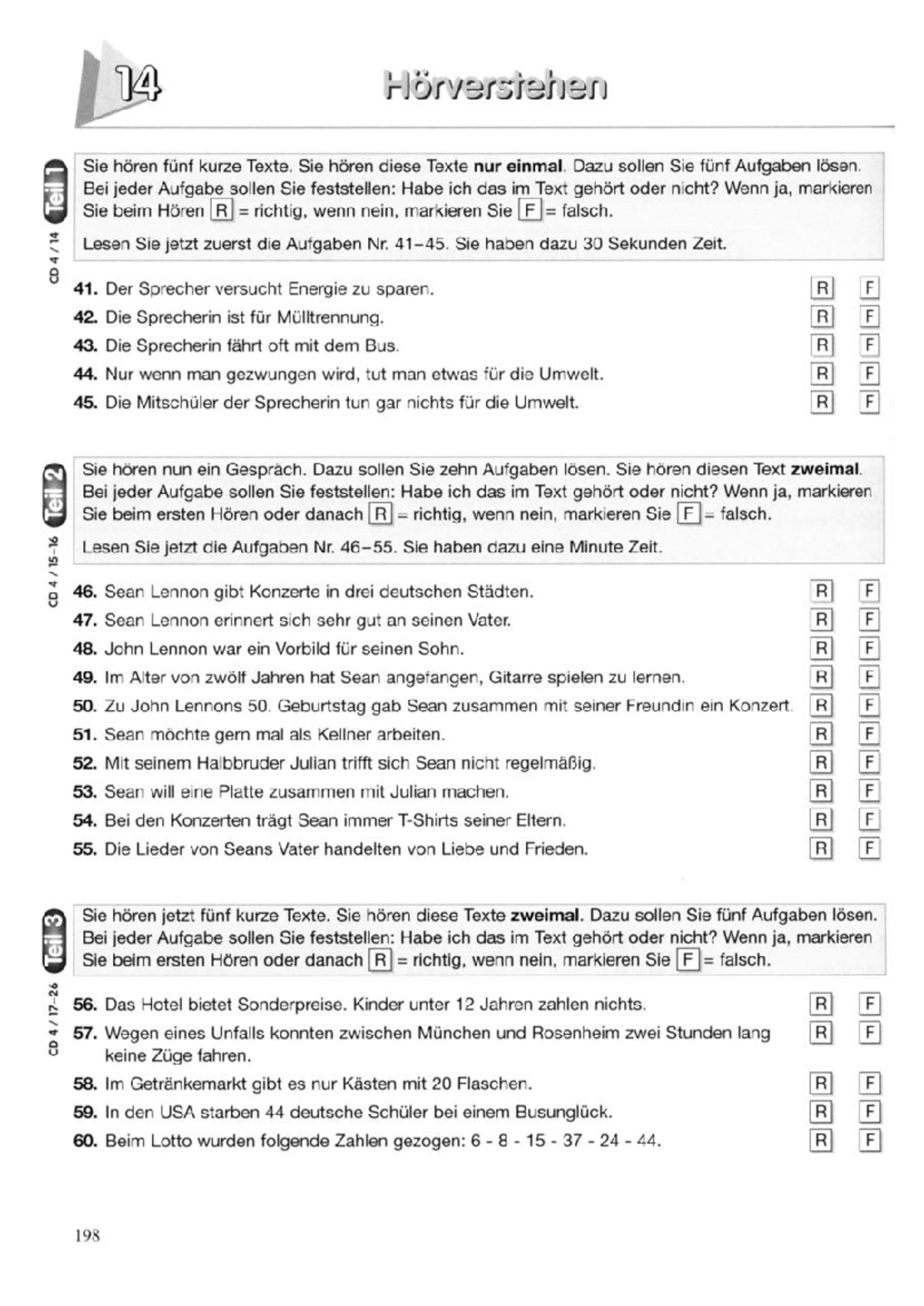 Test 14 - Hörverstehen: Fünf kurze Texte und Aufgaben - Studocu
