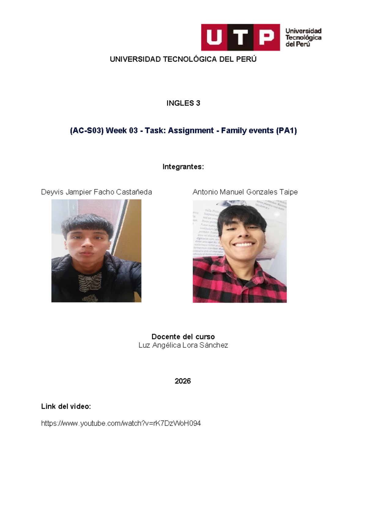 INGLES 3 Week 03 Assignment: Family Events Dialogue (PA1) - Studocu