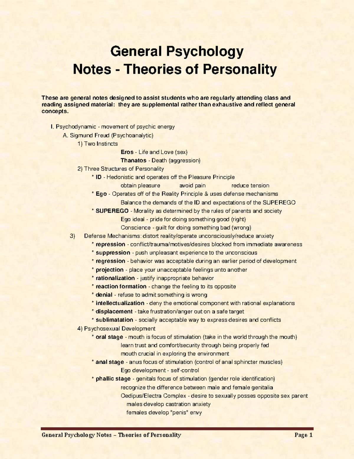 Psy9 - General Psychology Notes on Theories of Personality - Studocu