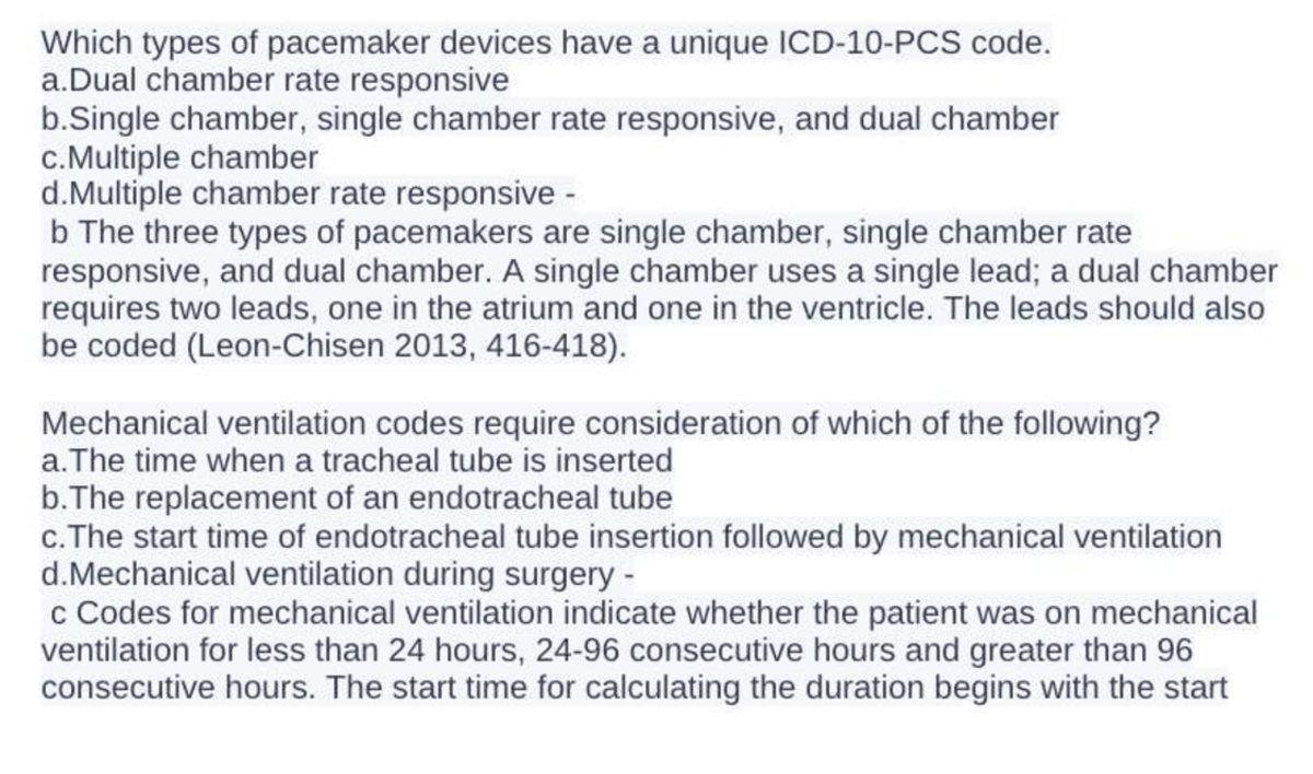 Pacemaker Device Types & Mechanical Ventilation Codes Overview - Studocu