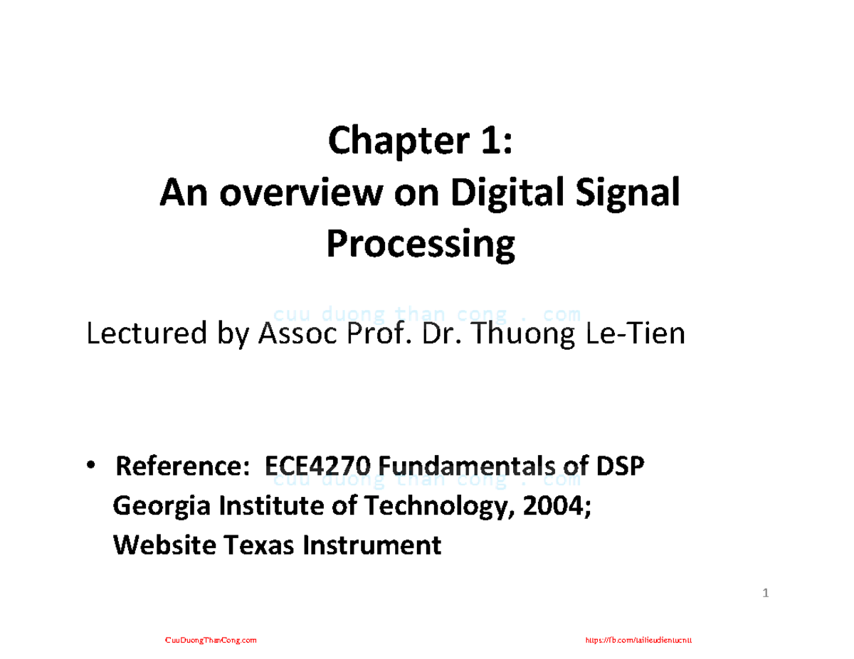 Chapter 1: Overview of Digital Signal Processing (ECE4270) - Studocu