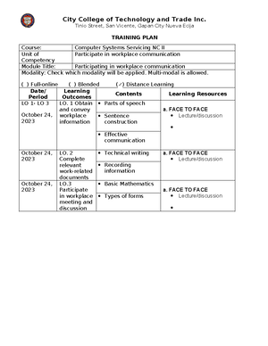 CSS NC II CORE Study Guide COC 1 4 - Page 1 of 21 COC1 – INSTALL AND CONFIGURE COMPUTER SYSTEMS ...